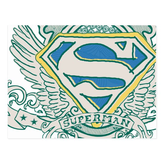 Superman Stylized | Sketched Crest Logo Postcard | Zazzle.com