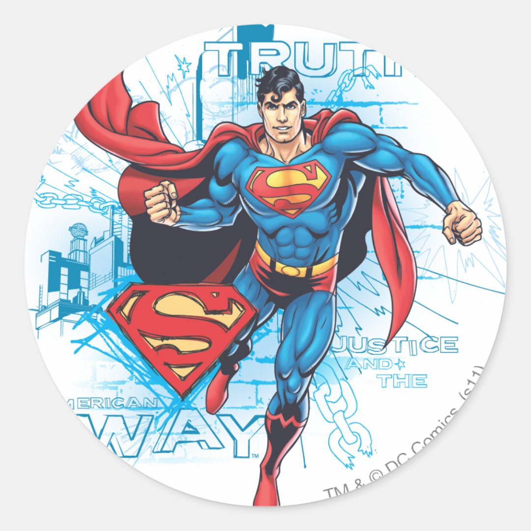 Superman with Logo Classic Round Sticker | Zazzle