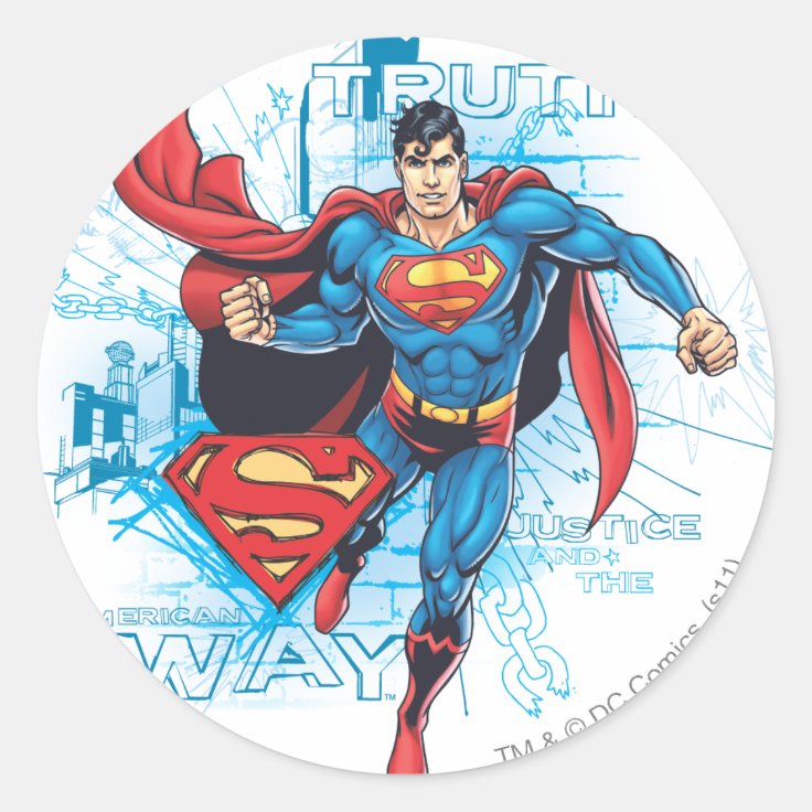 Superman with Logo Classic Round Sticker | Zazzle