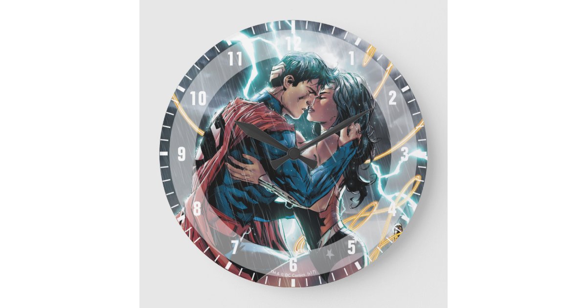 Superman/Wonder Woman Comic Promotional Art Large Clock | Zazzle