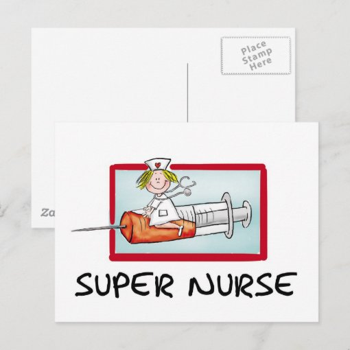 supernurse - Humorous Cartoon Nurse on Syringe. Postcard | Zazzle