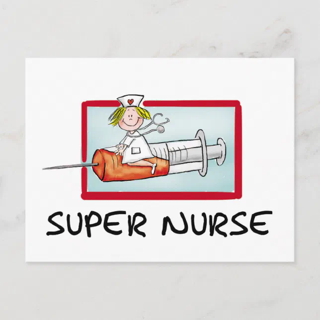 supernurse - Humorous Cartoon Nurse on Syringe. Postcard | Zazzle