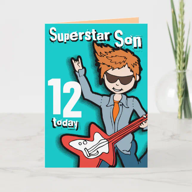 Superstar Son 12th birthday aqua boy card | Zazzle