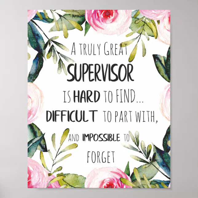 Supervisor Appreciation Thank you Quote Boss Poster | Zazzle