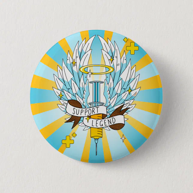 Support Legend Gamer Yellow Winged Syringe Cartoon Button | Zazzle