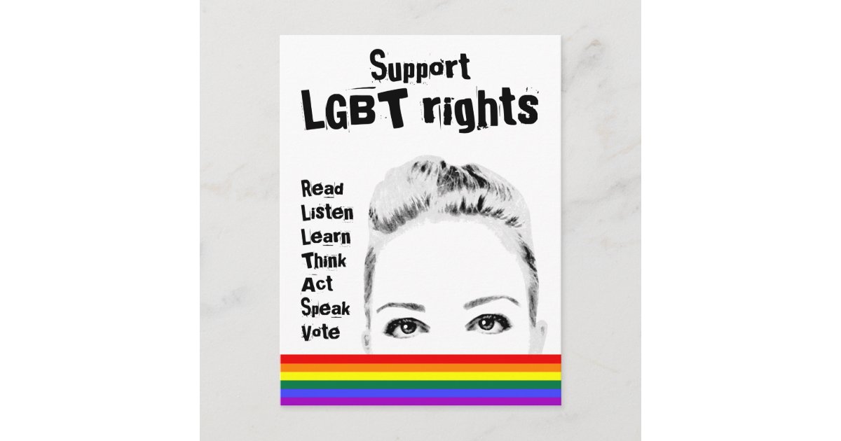 Support LGBT Rights Woman's Face and Rainbow Postcard | Zazzle