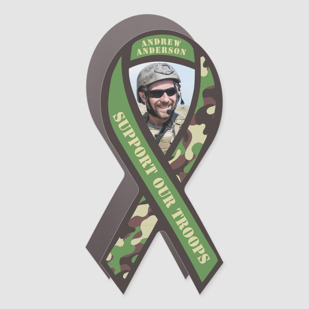 Support Our Troops Camouflage Camo Military Ribbon Car Magnet | Zazzle