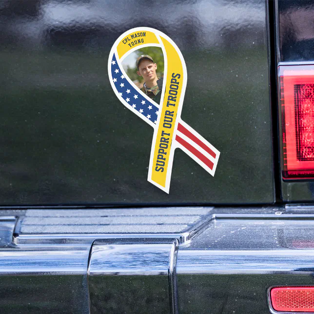 Support Our Troops Yellow Ribbon Flag Custom Photo Car Magnet | Zazzle