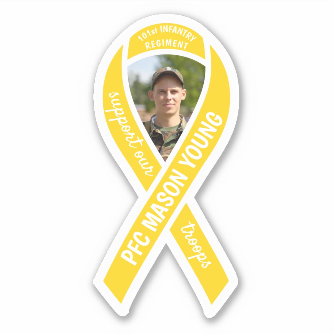 Support Our Troops Yellow Ribbon Photo & Name Sticker | Zazzle