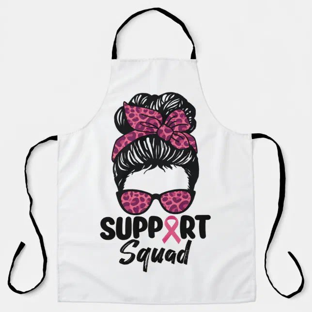 Support Squad Messy Bun Pink Warrior Breast Cancer Apron | Zazzle