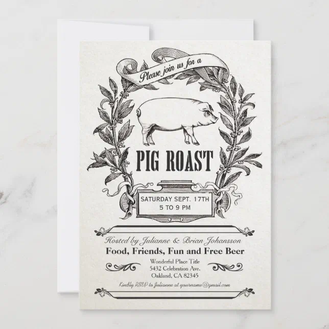 Supreme Vintage Pig Roast Invitations | Zazzle