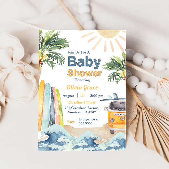Surf Beach Baby Shower Invitation | Zazzle