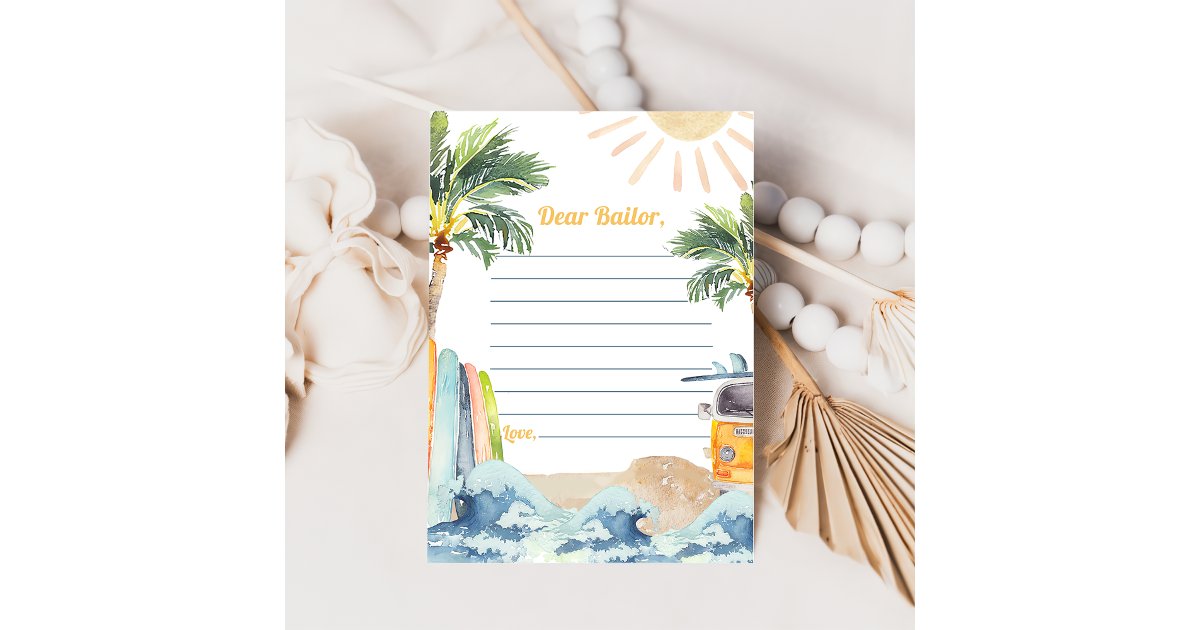 Surf Beach Birthday Party Time Capsule Note Card | Zazzle