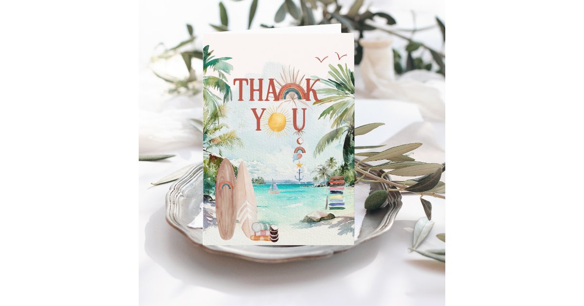 Surf Beach | Boho Summer Thank You Card | Zazzle