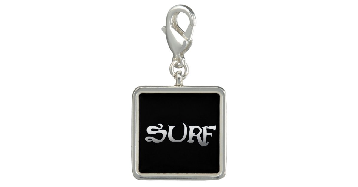 Surf black silver square charm | Zazzle