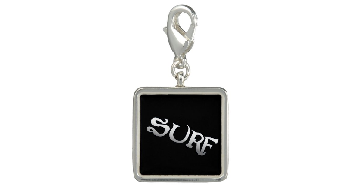 Surf black silver square charm tilted | Zazzle