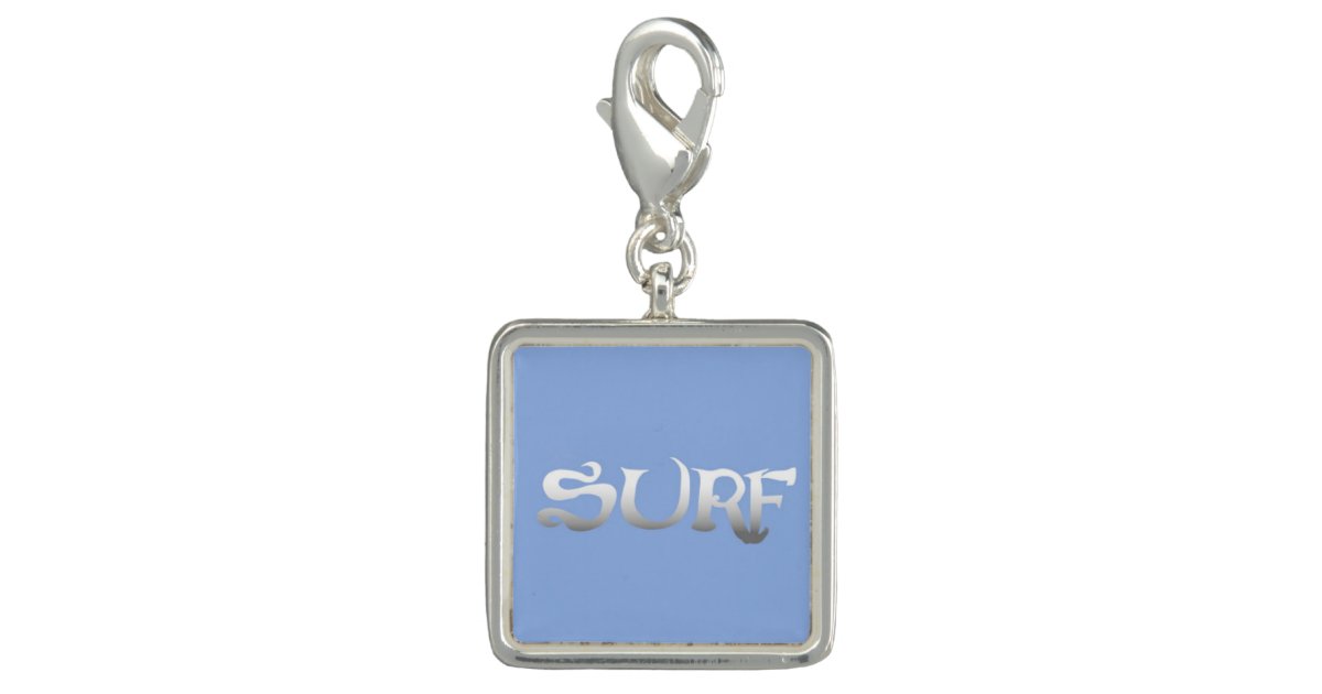 Surf blue silver square charm | Zazzle