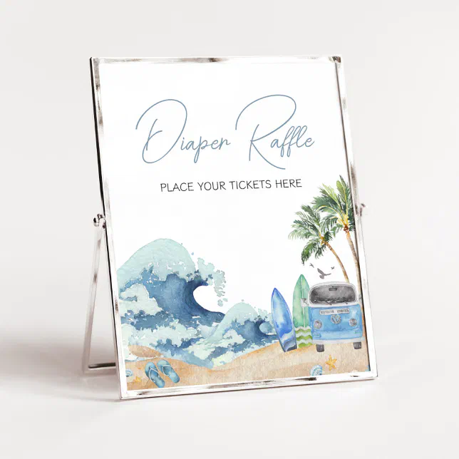 Surf Board Beach Baby Shower Diaper Raffle Poster | Zazzle