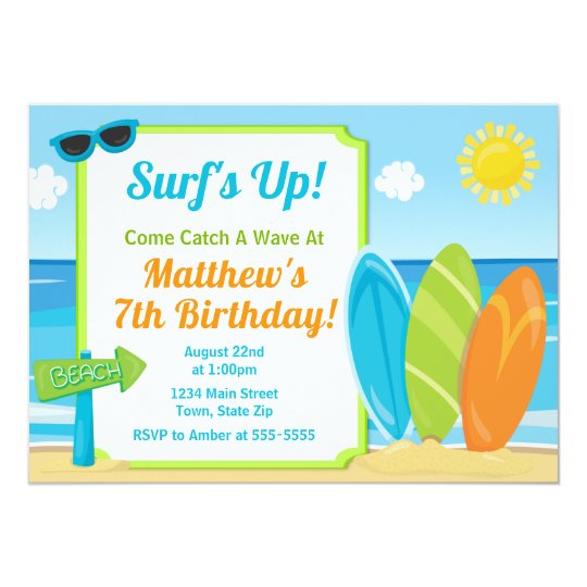 Surf Board Birthday Invitation Surf Beach Party | Zazzle.com