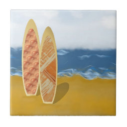 Surf Boards On The Beach Art Ceramic Tile | Zazzle