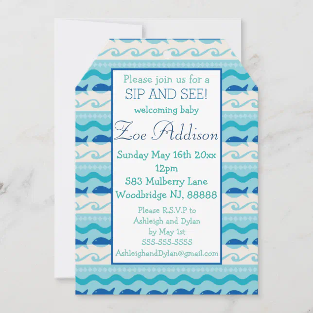 Surf 'N Fishies Nautical Baby Sip and See Invitation | Zazzle