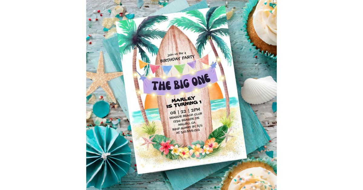 Surf & Sea | The Big One 1st Beach Birthday Party Invitation | Zazzle