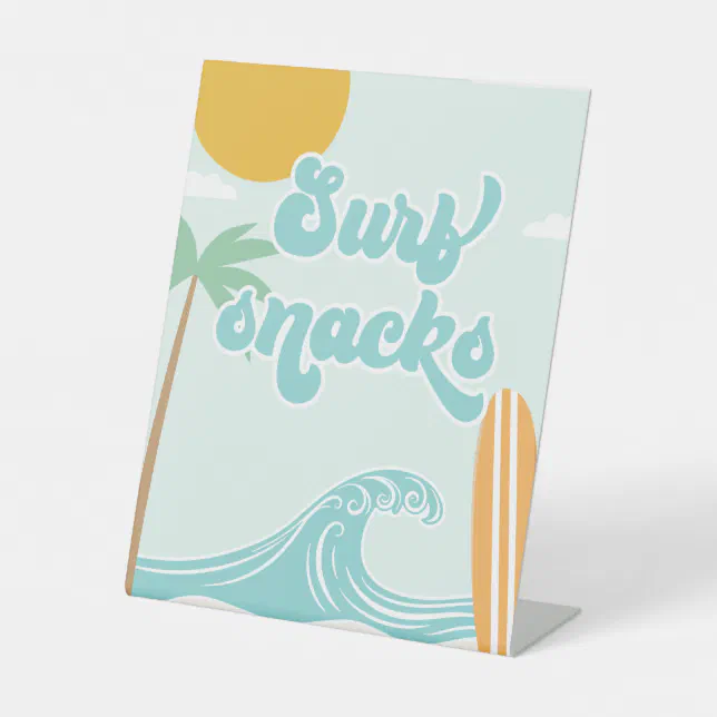 Surf Snacks Surf's Up Beach Birthday Food Pedestal Sign | Zazzle