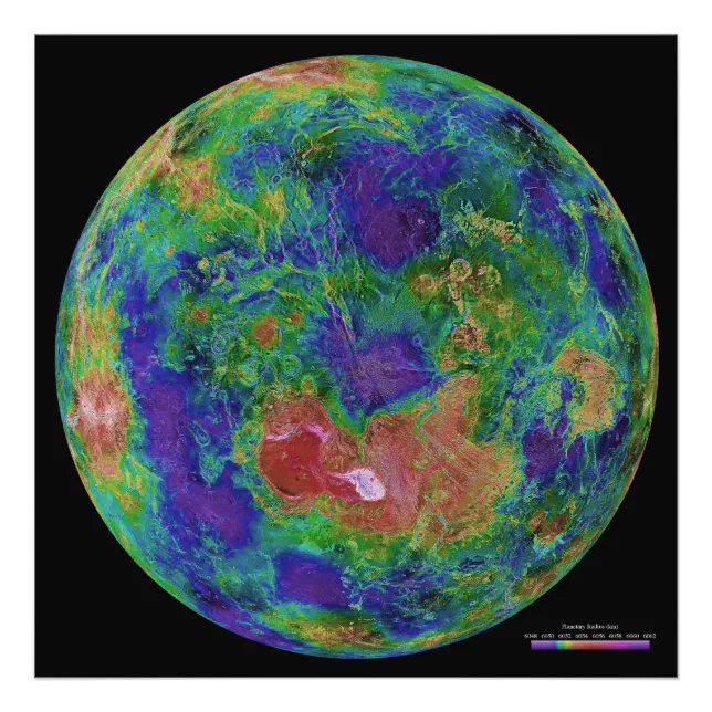 Surface Elevation Map of the Planet Venus Photo Print | Zazzle