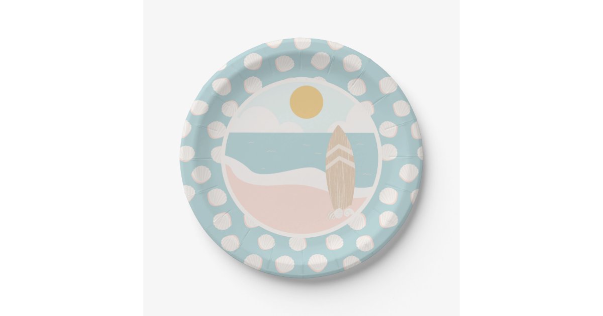 Surfboard Beach Baby Shower Paper Plate | Zazzle
