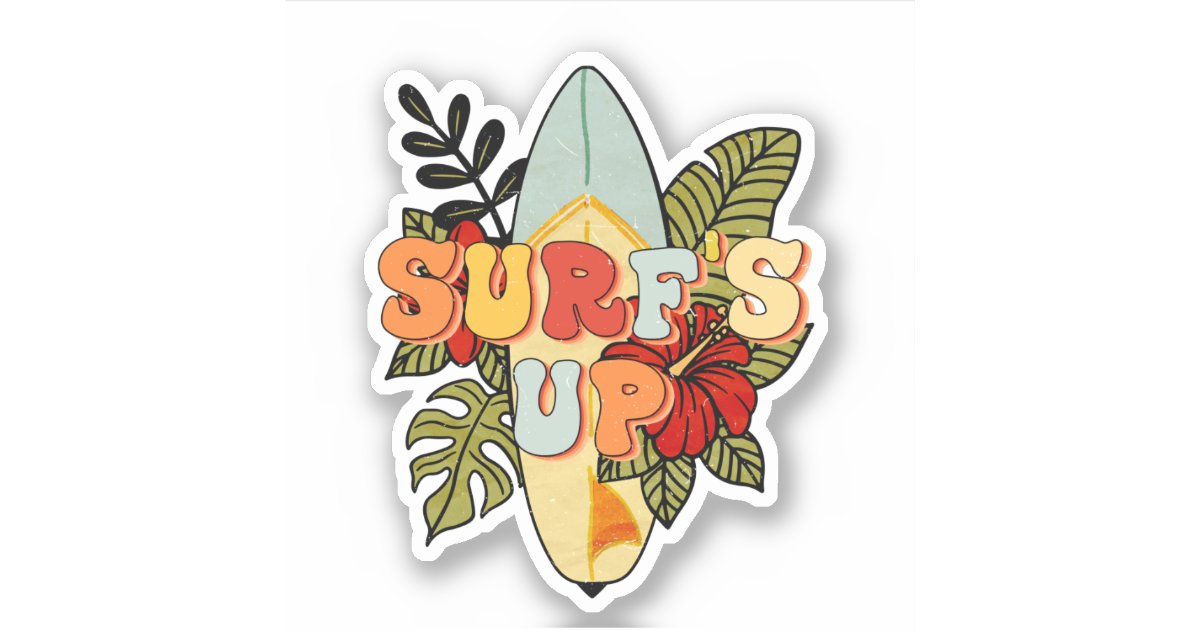 Surfboard Tropical Leaves Flowers Surf's Up Sticker | Zazzle