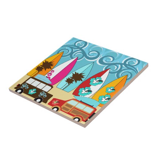 Surfboards Beach Bum Surfing Hippie Vans Ceramic Tile | Zazzle