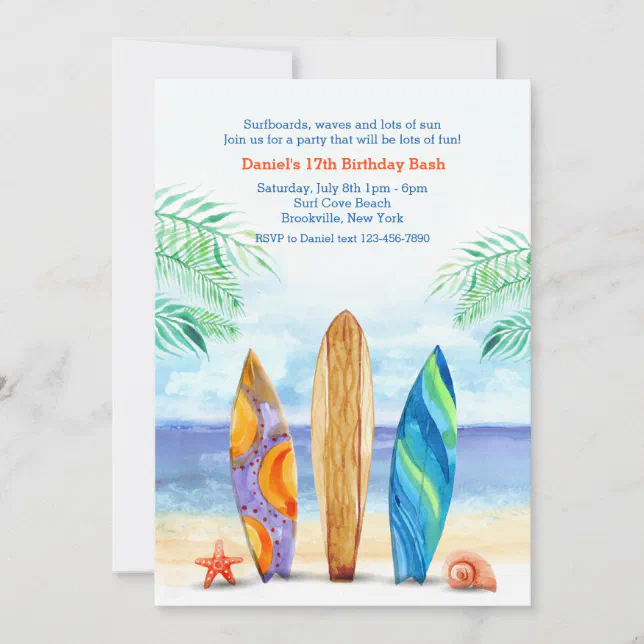 Surfboards on the Beach Invitation | Zazzle