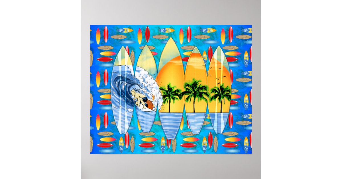 Surfer And Surfboards Poster | Zazzle