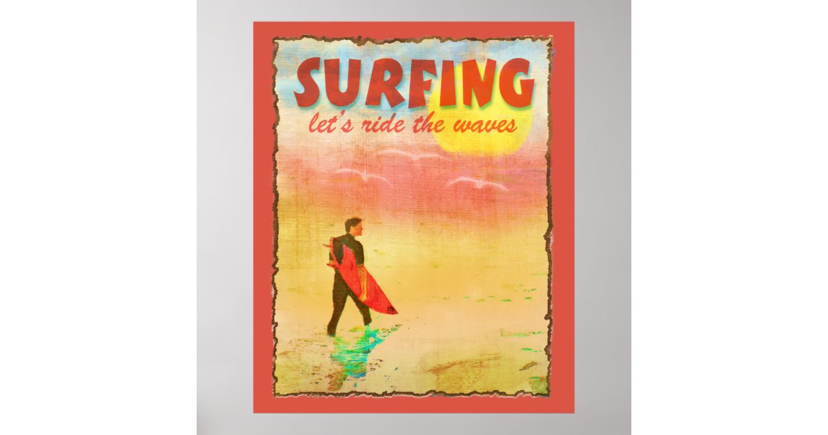 Surfer Dude Vintage Style Poster | Zazzle