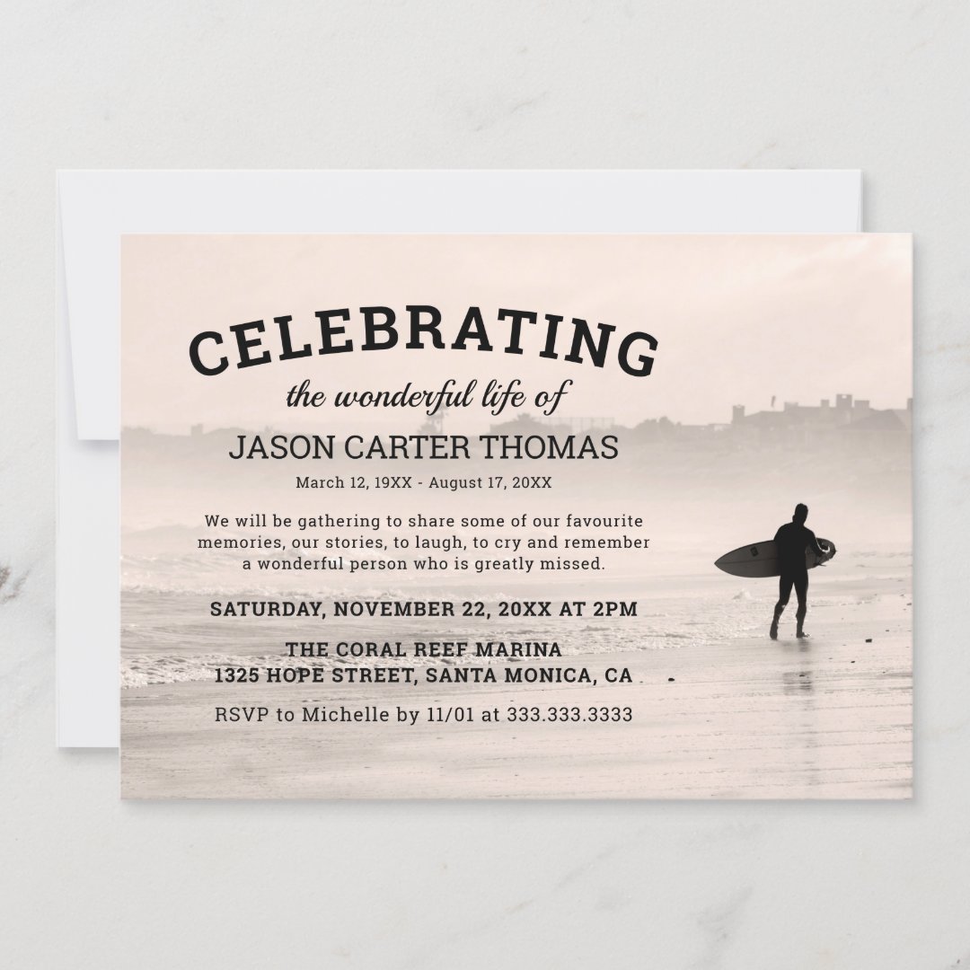 Surfer Funeral | Celebration Of Life Invitation | Zazzle