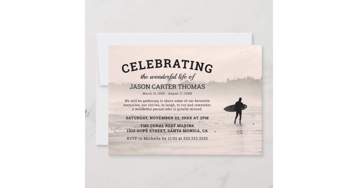 Surfer Funeral | Celebration Of Life Invitation | Zazzle