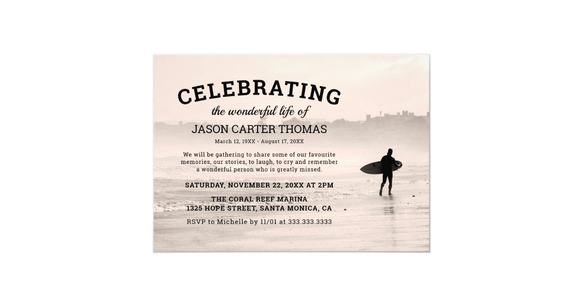 Surfer Funeral | Celebration Of Life Invitation | Zazzle.com