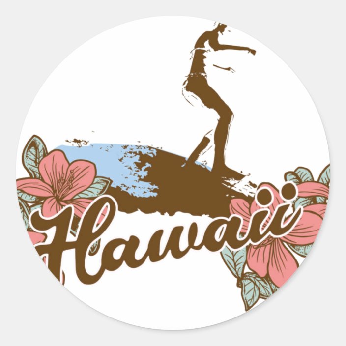 surfer girl beach hawaii surf hawaiian classic round sticker | Zazzle.com