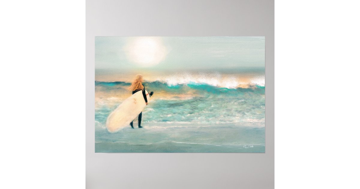 Surfer Girl Blue Waves Poster | Zazzle
