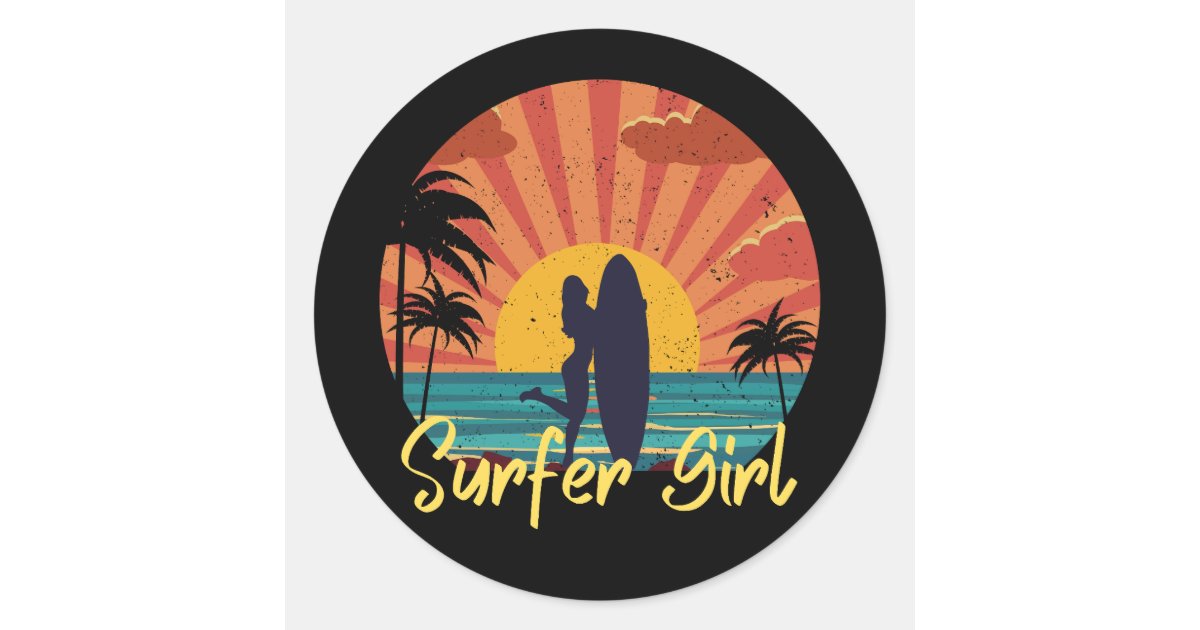 Surfer Girl Classic Round Sticker | Zazzle