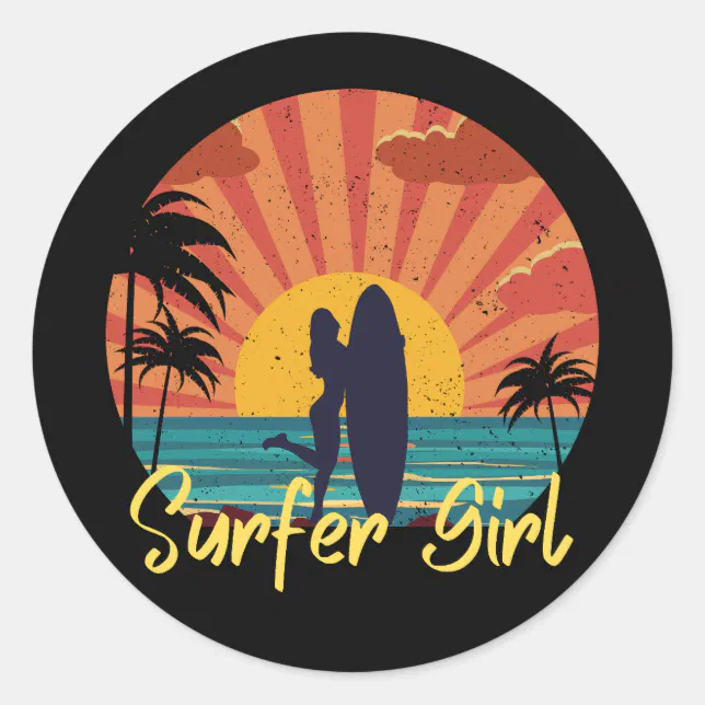 Surfer Girl Classic Round Sticker | Zazzle