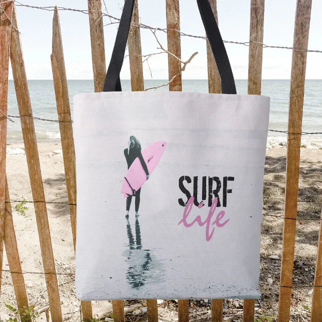 Surfer Girl Pink Surfboard Surf Art Tote Bag | Zazzle