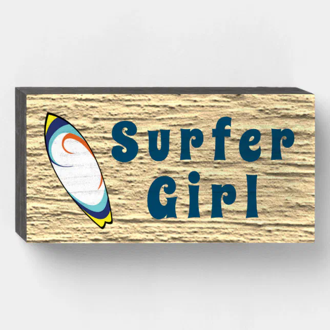 "Surfer Girl Surfboard" Sandy Beach Wood Box Sign | Zazzle