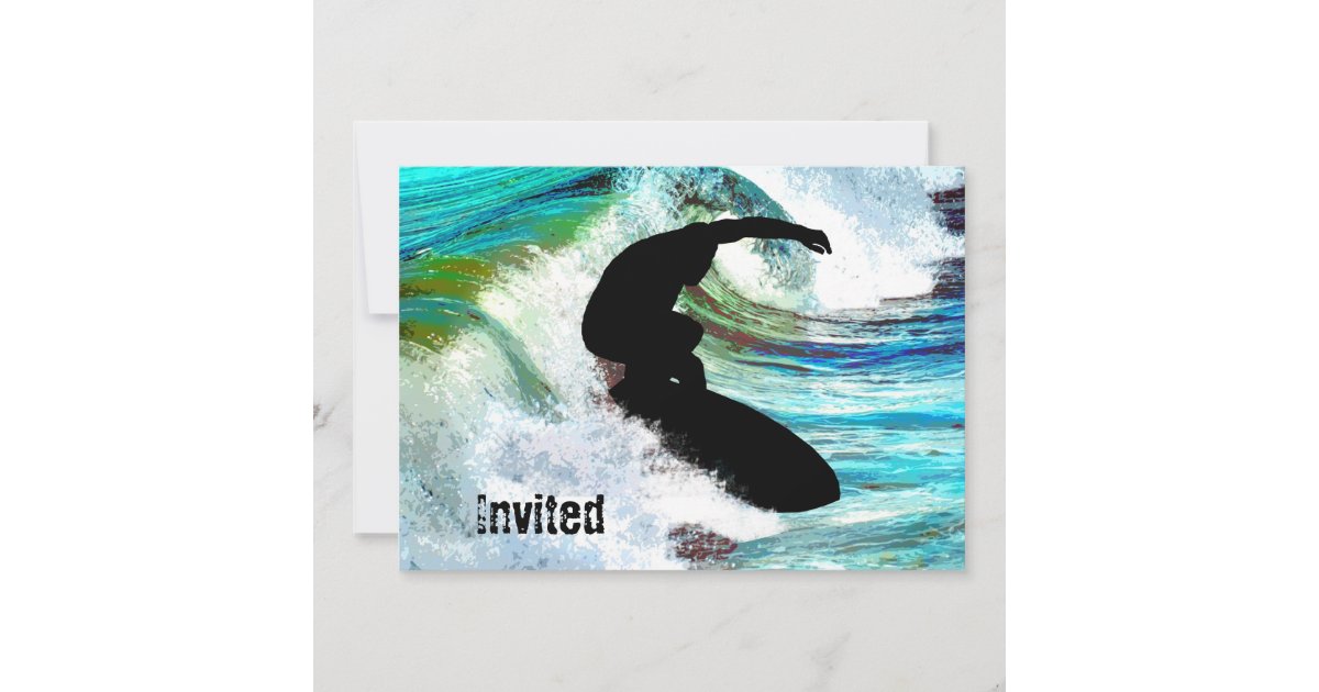 Surfer in Curling Wave Invitation | Zazzle