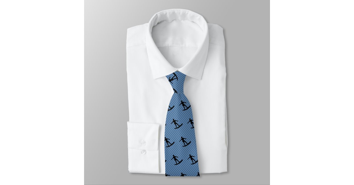 Surfer Motif - Guy on Surfboard on Blue Striped Neck Tie | Zazzle
