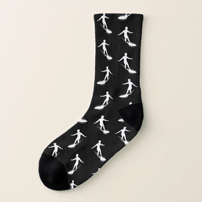 Surfer Silhouette Surfing with Surfboard Pattern Socks | Zazzle