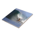 Surfer surfing huge tropical island surfing wave ceramic tile | Zazzle