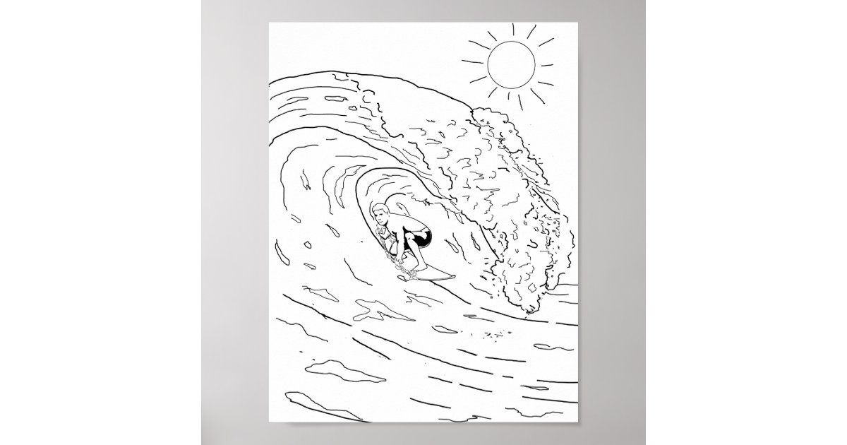 Surfing Adult Coloring Poster | Zazzle
