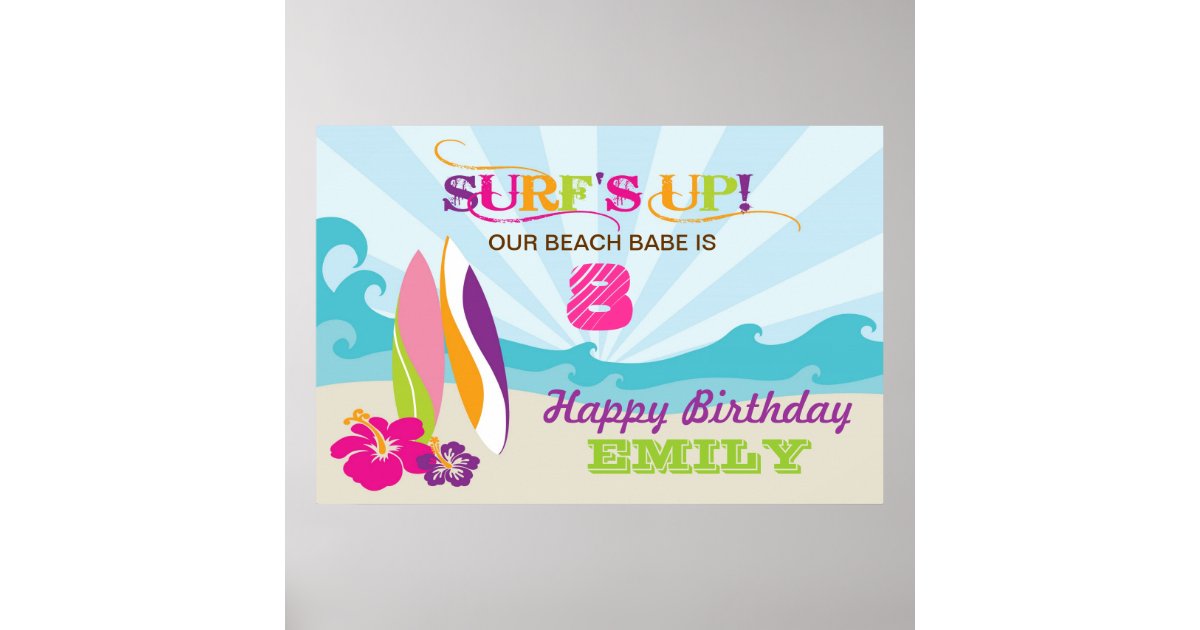 Surfing and Beach Themed Birthday Banner Poster | Zazzle