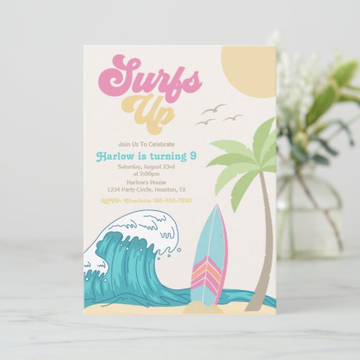 Surfing Birthday Invitation | Girl Surfing | Zazzle